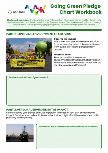 ASDAN PSHE - Going Green Pledge Chart Planner | Teaching Resources