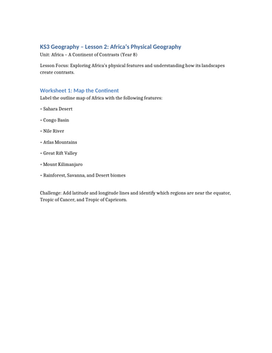 KS 3 Africa: Lesson 2 – Africa’s Physical Geography | Teaching Resources