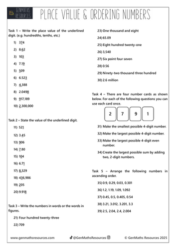 Place Value - Maths GCSE Worksheet | Teaching Resources