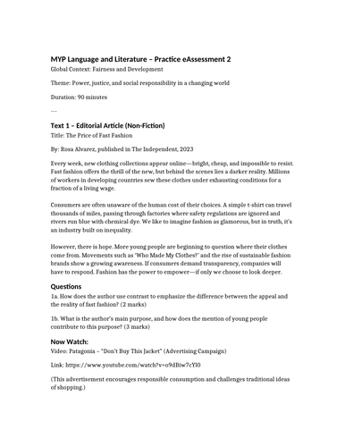 2025 MYP Language and Literature E Assessment Mock Exam 2 | Teaching ...