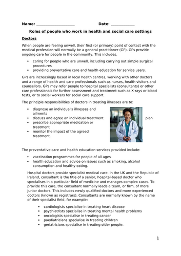 Btec National Health And Social Care Level 3 Unit 2 Working In Health