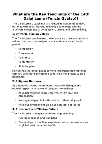 What were the key teachings of the Dalai Lama and how did he influence ...