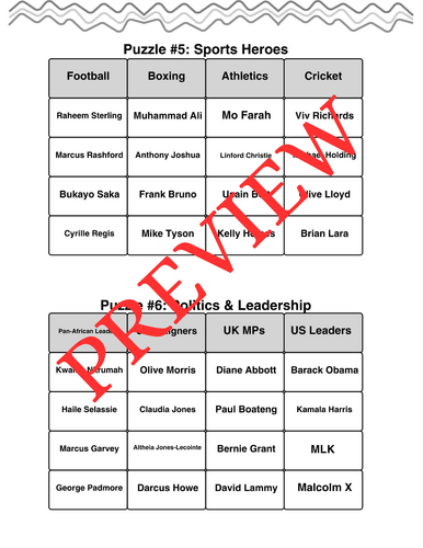 10 Black History Month (British) Word Connections Puzzles SET 1 (Game ...