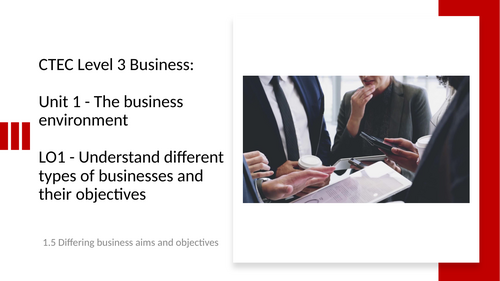CTEC Level 3 Business U1 - Complete Lesson on Differing business aims and objectives (LO1, 1.5 ...