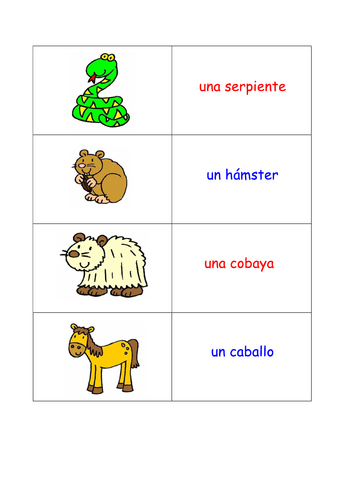 SPANISH TOPICS: LAS MASCOTAS-PETS-CARD GAMES | Teaching Resources
