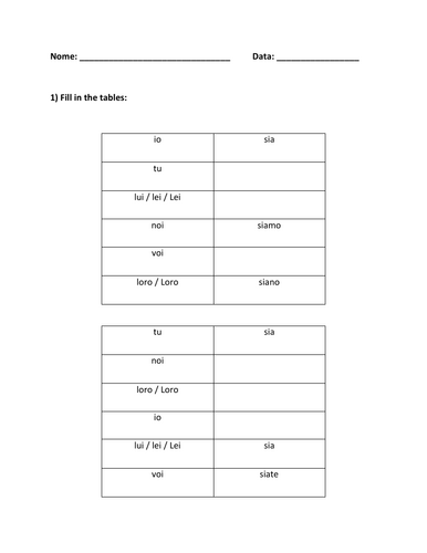 ESSERE Subjunctive Conjugation Worksheets | Teaching Resources