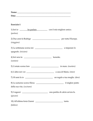 Italian Past Tense (Passato Prossimo) -ARE, -ERE, -IRE Verbs | Teaching ...