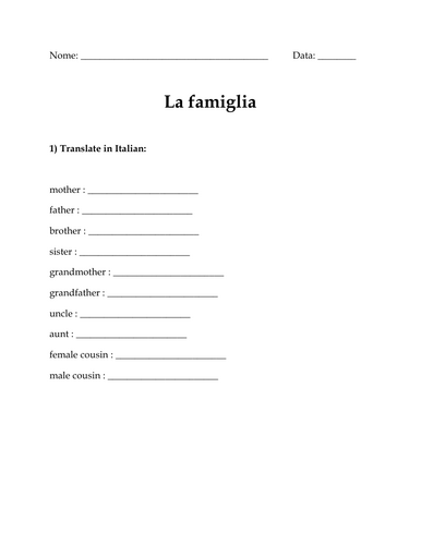 Family Members in Italian Vocabulary Activities | Teaching Resources