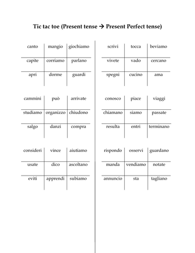 Tic Tac Toe Italian Simple Past Tense Worksheets | Teaching Resources
