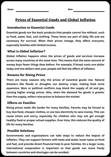 Prices of Essential Goods: An Economic Analysis: Reading Comprehension ...