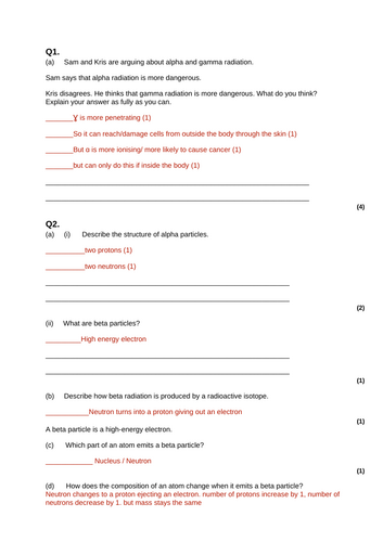 P7.4 Alpha, Beta & Gamma Radiation | AQA GCSE Physics 2026 | Editable ...
