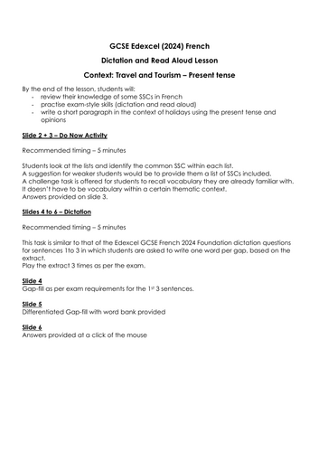 KS4 French GCSE (2024) Edexcel Dictation and Read Aloud Foundation ...