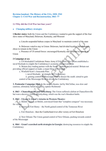 CIE AS level History_USA_Civil War and Reconstruction, 1861–77_Revision ...