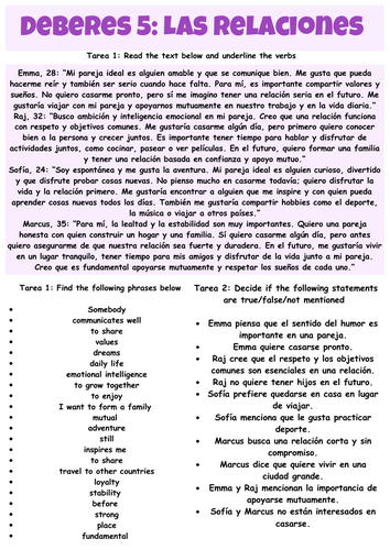 New GCSE Spanish Unit 1 Worksheet - Las relaciones | Teaching Resources
