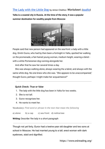 Lady with the Little Dog: Worksheet (with audio) | Teaching Resources