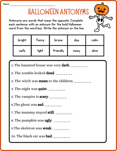 Halloween Synonyms & Antonyms Worksheets | 2nd–3rd Grammar Practice ...