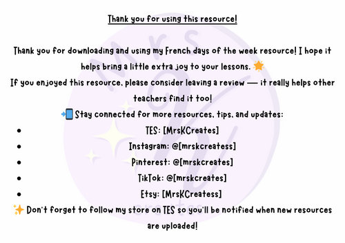 French MFL Days of the Week Display | Teaching Resources