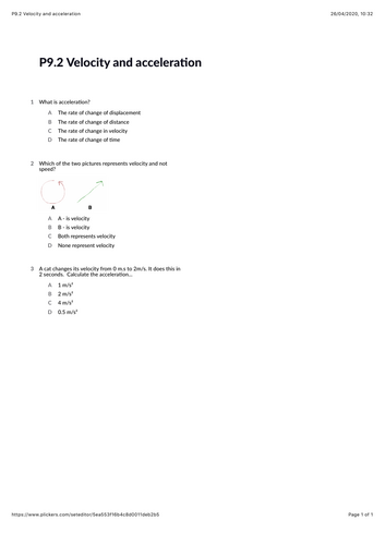 P9.2 Velocity & Acceleration | AQA GCSE Physics 2026 | Editable + Self ...