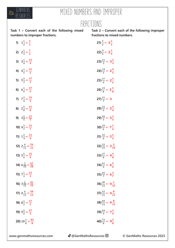 Mixed Numbers and Improper Fraction Conversions - Maths Foundation GCSE ...
