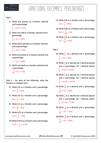 Fractions Decimals Percentages Conversions - Maths GCSE Foundation ...