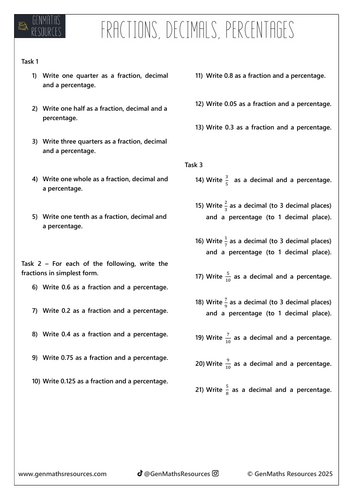 Fractions Decimals Percentages Conversions - Maths GCSE Foundation ...