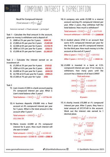 Compound Percentages - Maths GCSE Foundation Worksheet | Teaching Resources