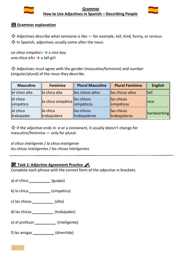 Spanish Grammar – How to Use Adjectives in Spanish (Describing People ...