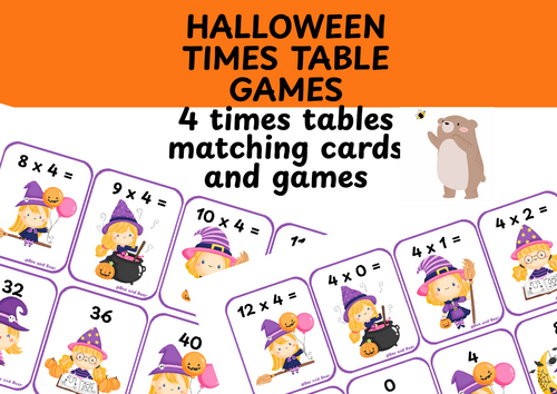 4 times table card games Halloween themed | Teaching Resources