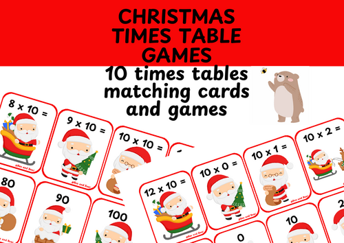 10 times table card games Christmas themed | Teaching Resources
