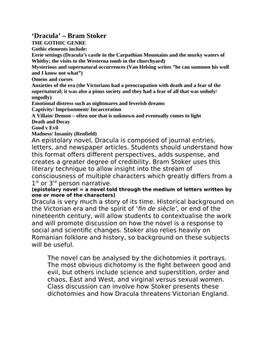 A LEVEL ENGLISH LITERATURE revision notes "Dracula" - THE GOTHIC GENRE ...