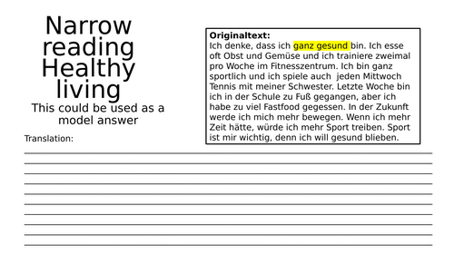 narrow reading healthy living german | Teaching Resources