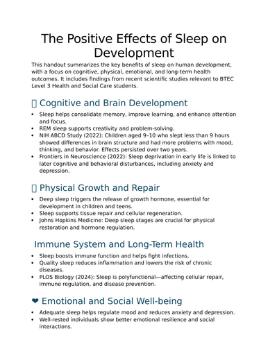 BTEC Level 3 AAQ Health and Social Care - Unit 1 Aim B - Sleep | Teaching Resources