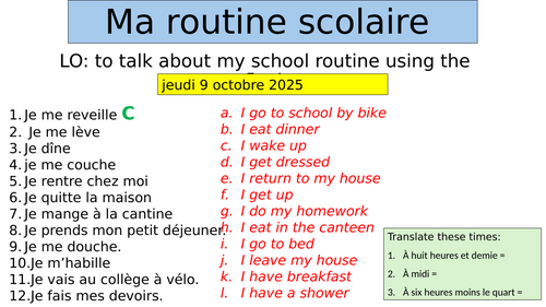 GCSE FRENCH STUDIO - Ma routine scolaire | Teaching Resources