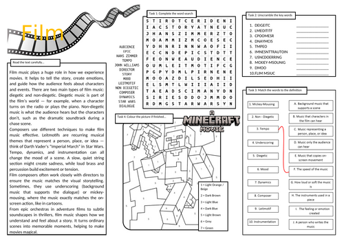 Film Music Worksheet 3 (Cover Lesson) | Teaching Resources