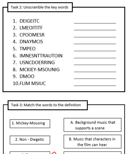 Film Music Worksheet 3 (Cover Lesson) | Teaching Resources