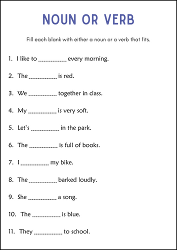 Words as Nouns and Verbs - Nouns and Verbs Grammar Worksheets for Grade ...