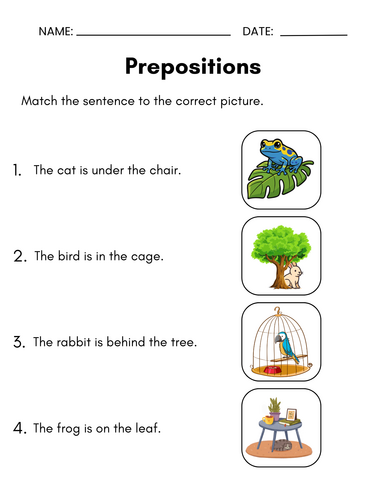 Prepositions Worksheets for Kindergarten & 1st Grade | Teaching Resources