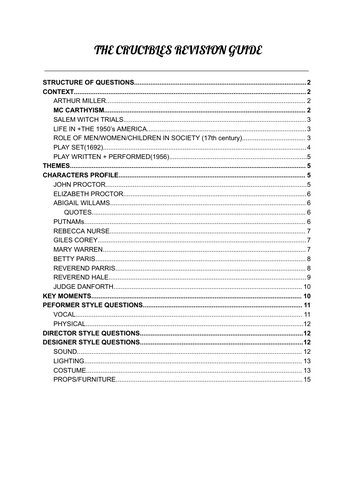 DRAMA GCSE - CRUCIBLE | Teaching Resources