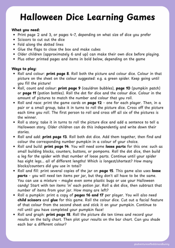 Halloween themed dice with 9 games (18 pages) | Teaching Resources