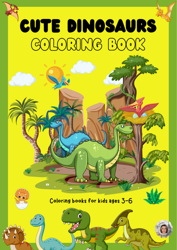 Cute Dinosaurs Coloring Book: PreK-1st Grade Early Learning (50+ Pages ...