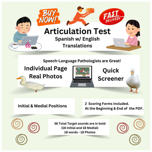 Spanish Articulation Test w English Words - Separate Real Photos on ...