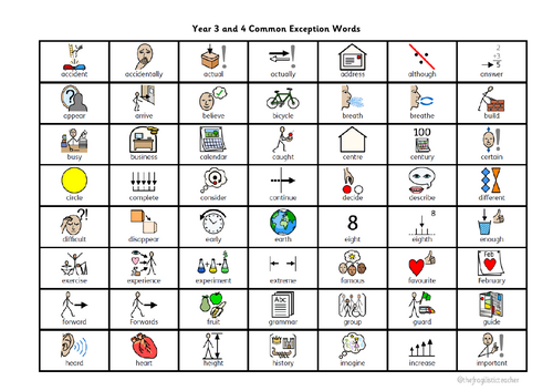 Year 3 and 4 Common Exception Words Widgit Mat | Teaching Resources