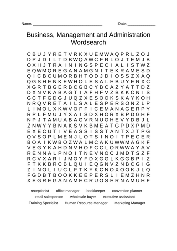 Business, Management and Administration Wordsearch | Teaching Resources