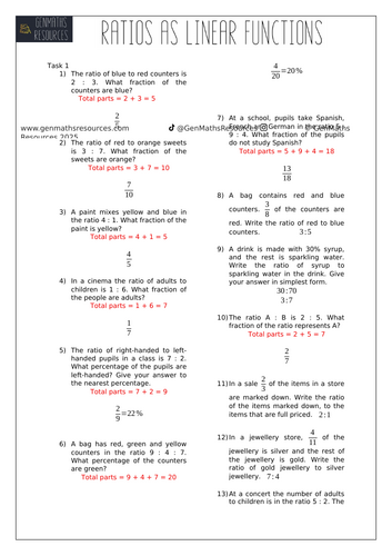 Ratios as Linear Functions (Fractions and Combining Ratios) - Maths ...