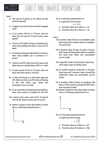 Direct and Inverse Proportion - Maths Foundation GCSE Worksheet ...
