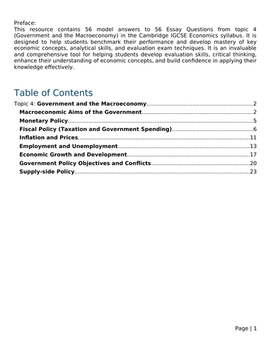 YEAR 10 TOPIC-WISE ECONOMICS ESSAY QUESTIONS AND ANSWERS- TOPIC 4 ...