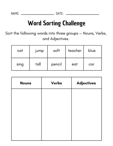 Nouns, Verbs, and Adjectives Worksheets - Grammar Worksheets | Teaching ...
