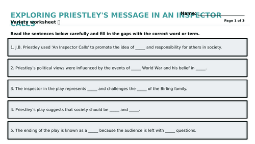 AQA GCSE English Literature - An Inspector Calls | Teaching Resources