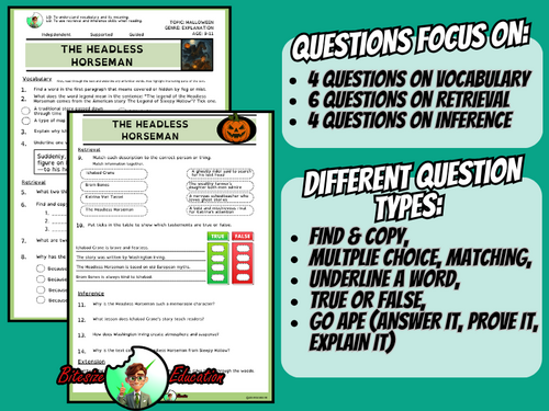 The Headless Horseman | Halloween | Reading Comprehension | Year 5/6 ...