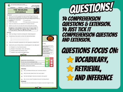 The Headless Horseman | Halloween | Reading Comprehension | Year 5/6 ...